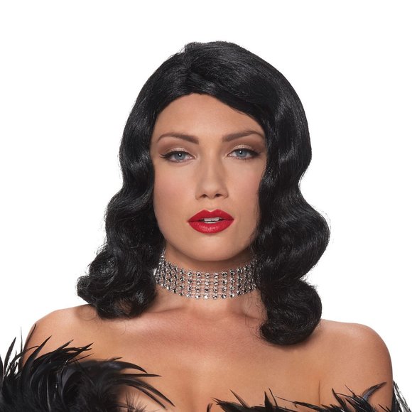 Morris Costumes | Accessories | Halloween New Women Wig Black Femme Fatale Diva Wavy Med Length ...